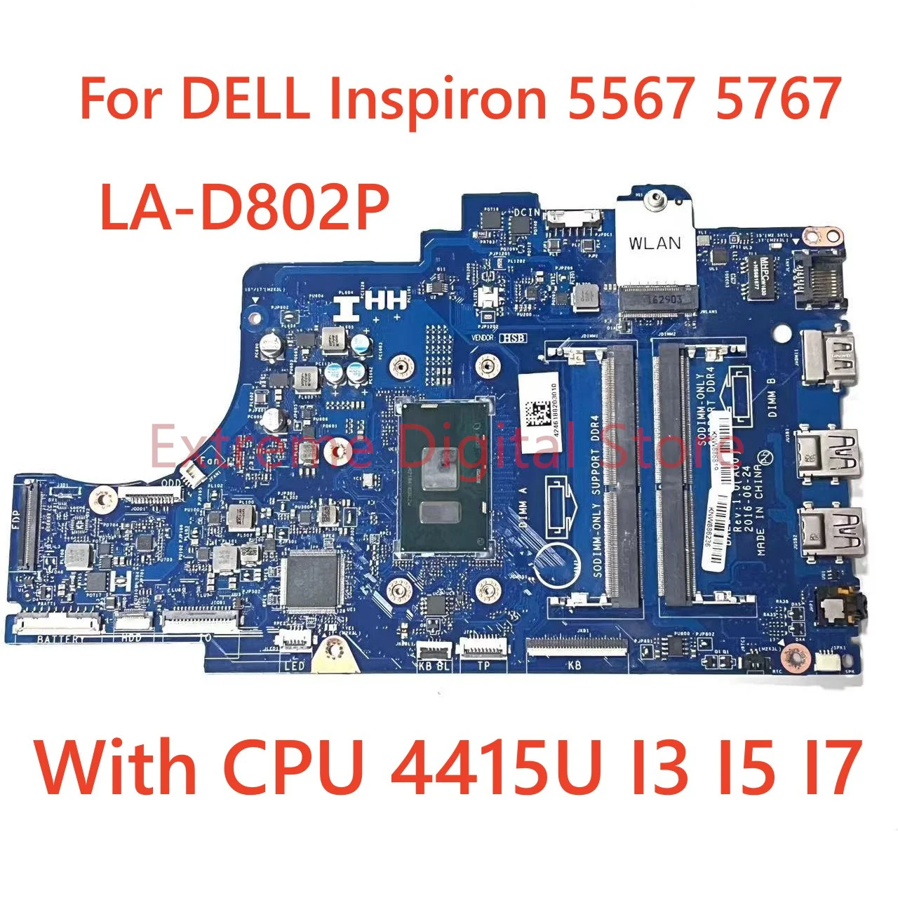For DELL Inspiron 5567 5767 laptop motherboard LA-D802P with CPU 4415U ...
