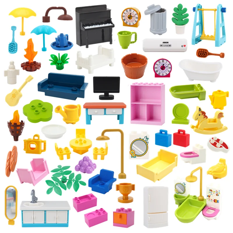 Big Building Blocks Doll House Bed Cabinet Table and Chairs Furniture ...