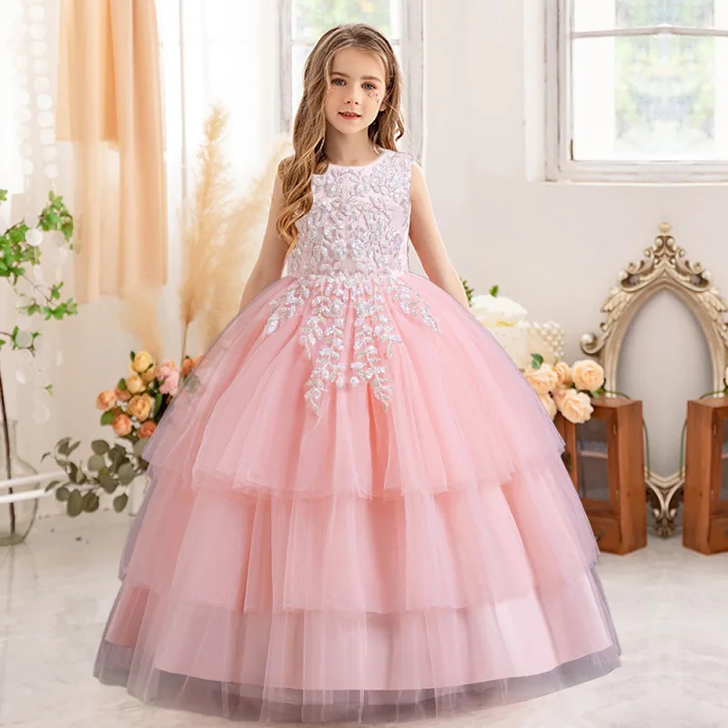 Girl-s-embroidered-sequin-princess-dress-Ages-4-14-Fashionable-bow-long ...
