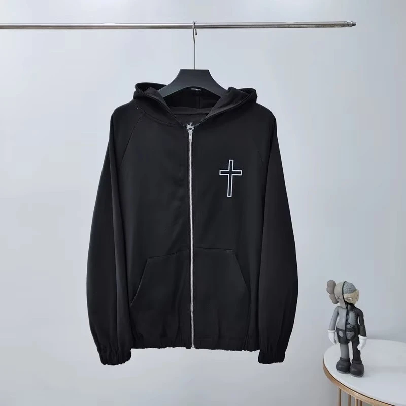 Black Zipper Cardigan Cross Logo Hoodie Jacket Men Women Best Quality ...