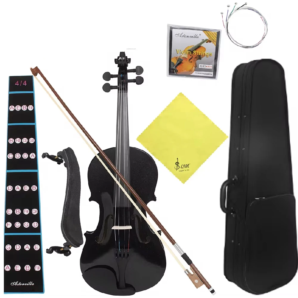4-4-Advanced-Black-Violin-Acoustic-Solid-Wood-Violino-Professional ...