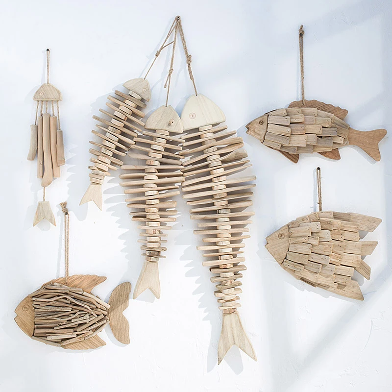 Nautical Style Wooden Size Fish String Fish Bone Hanging Creative ...