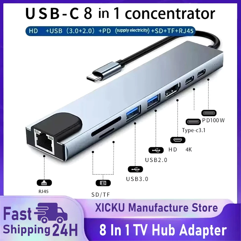 USB 8 In 1 Type C 3 1 To 4k HdTV Hub Adapter With Sd Tf Rj45 Card ...
