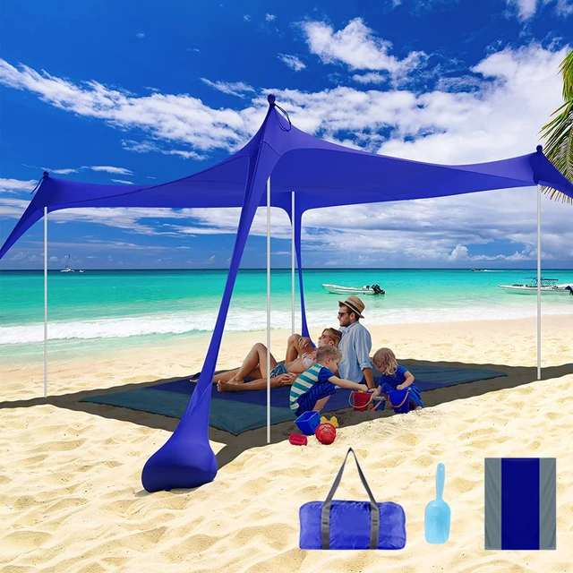 Large Beach Tent Sunshade UPF50+, 10x10 FT Family Beach Shade Canopy ...