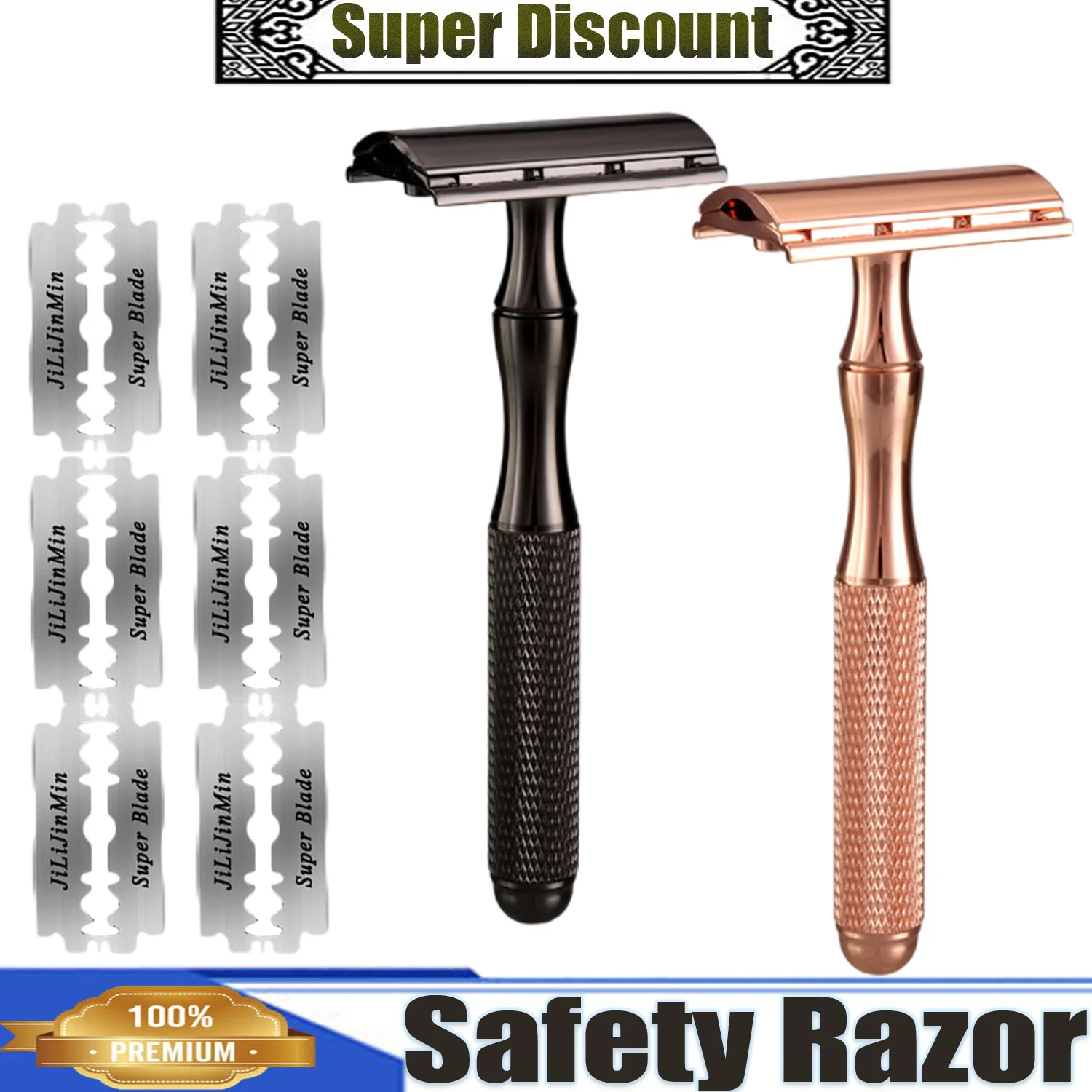 Safety-Razor-with-20-Blades-Classic-Double-Edge-Shaver-Waterproof-Alloy ...