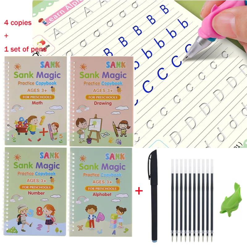 4-Magic-Copybooks-Children-s-Toy-Writing-Reusable-Free-Wiping-English ...
