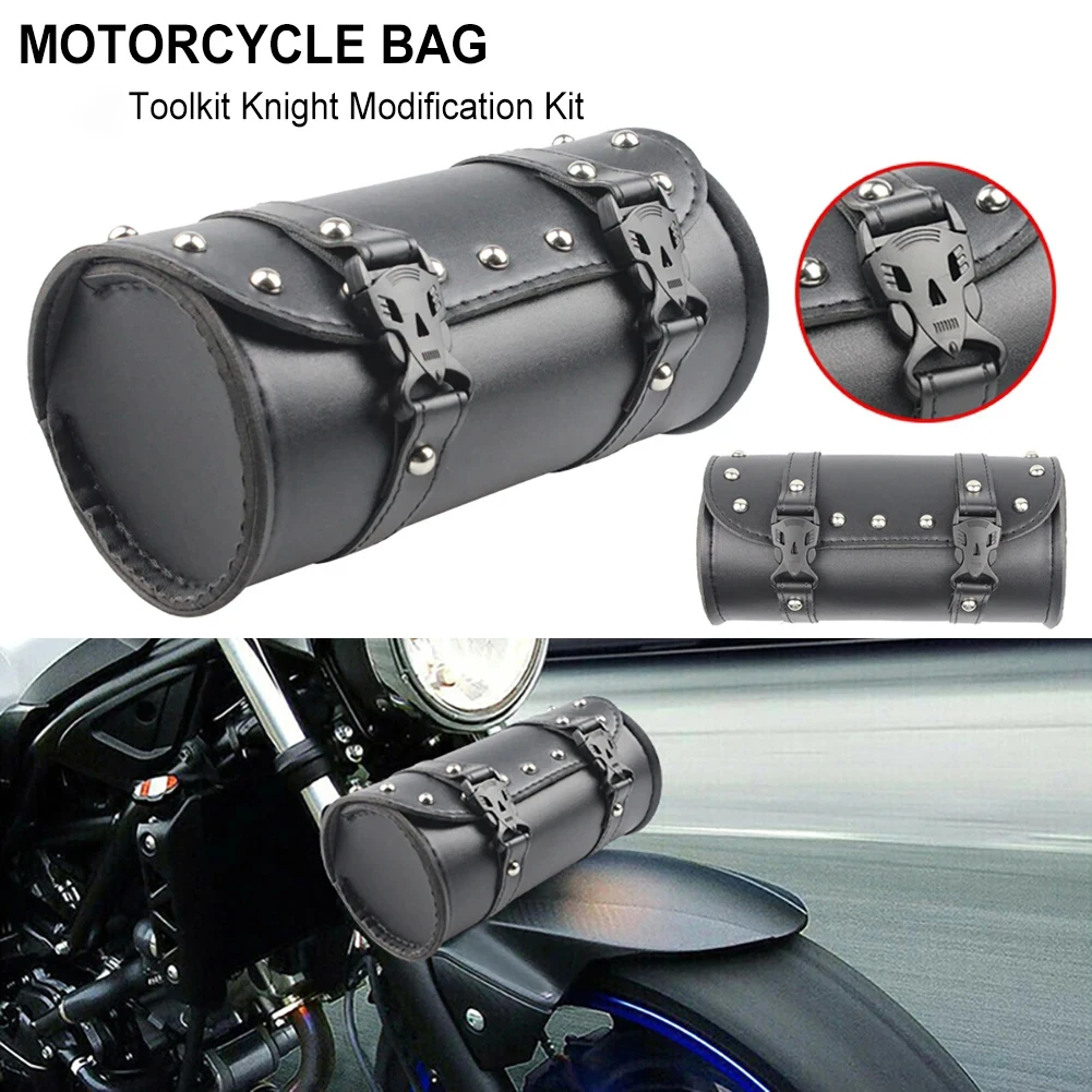 Universal-Motorcycle-Tool-Bag-Waterproof-Leather-Front-Fork-Handlebar ...