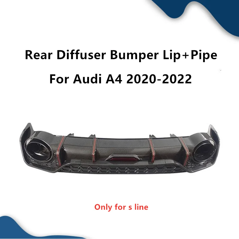 Carbon Fiber Pattern Diffuser With Pipes Tips Rear Bumper Lip For Audi ...