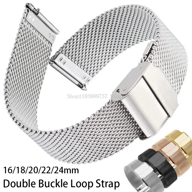 Quick-Release-Mesh-Milanese-Smartwatch-Band-Double-Buckle-Loop-Strap ...