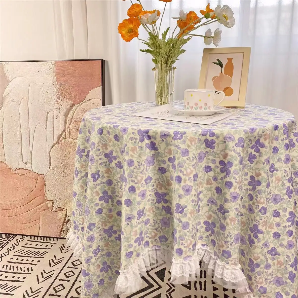 Cartoon Floral Tablecloth Cute Desk Decor Table Cover Coffee Tablecloth ...