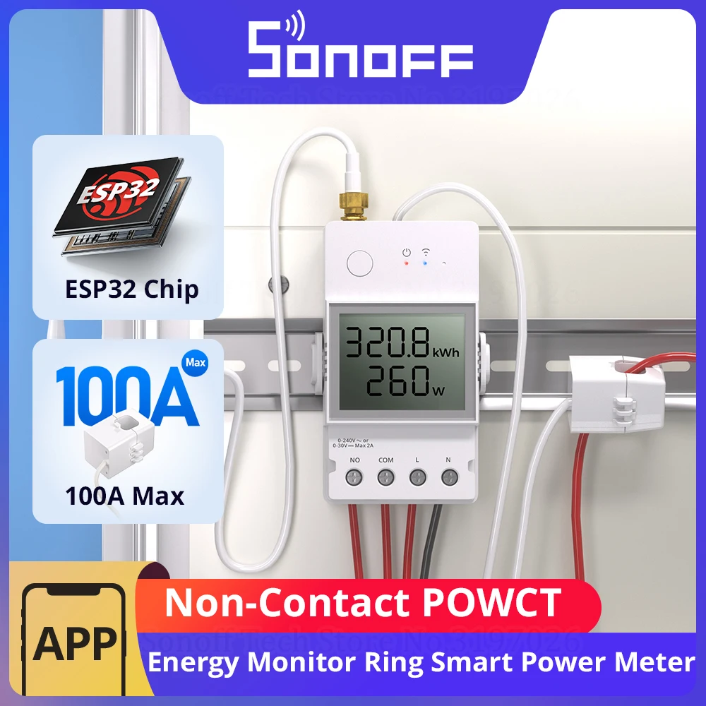 SONOFF POWCT Ring Smart Power Meter ESP32 Chip Current Transformer 100A ...