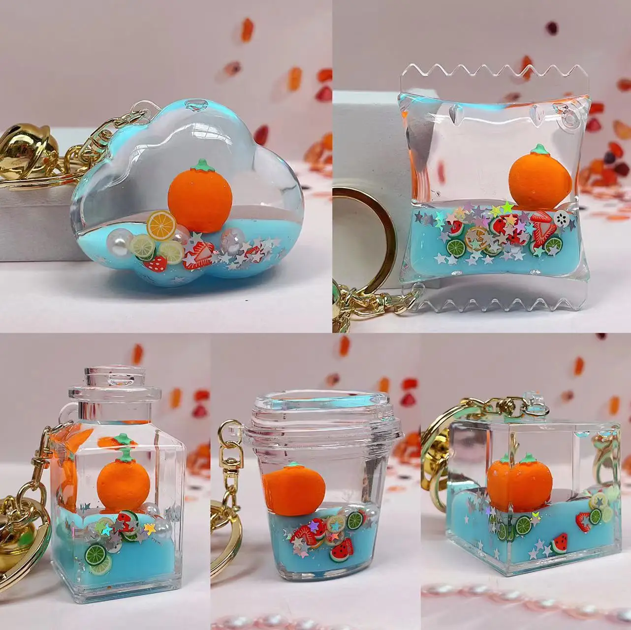 Blue-Orange-Quicksand-Liquid-Key-chains-Keyring-Fruit-Oil-Floating ...