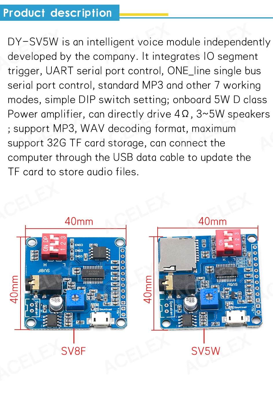 Плата модуля воспроизведения голоса, MP3-плеер, 5 Вт, воспроизведение ...