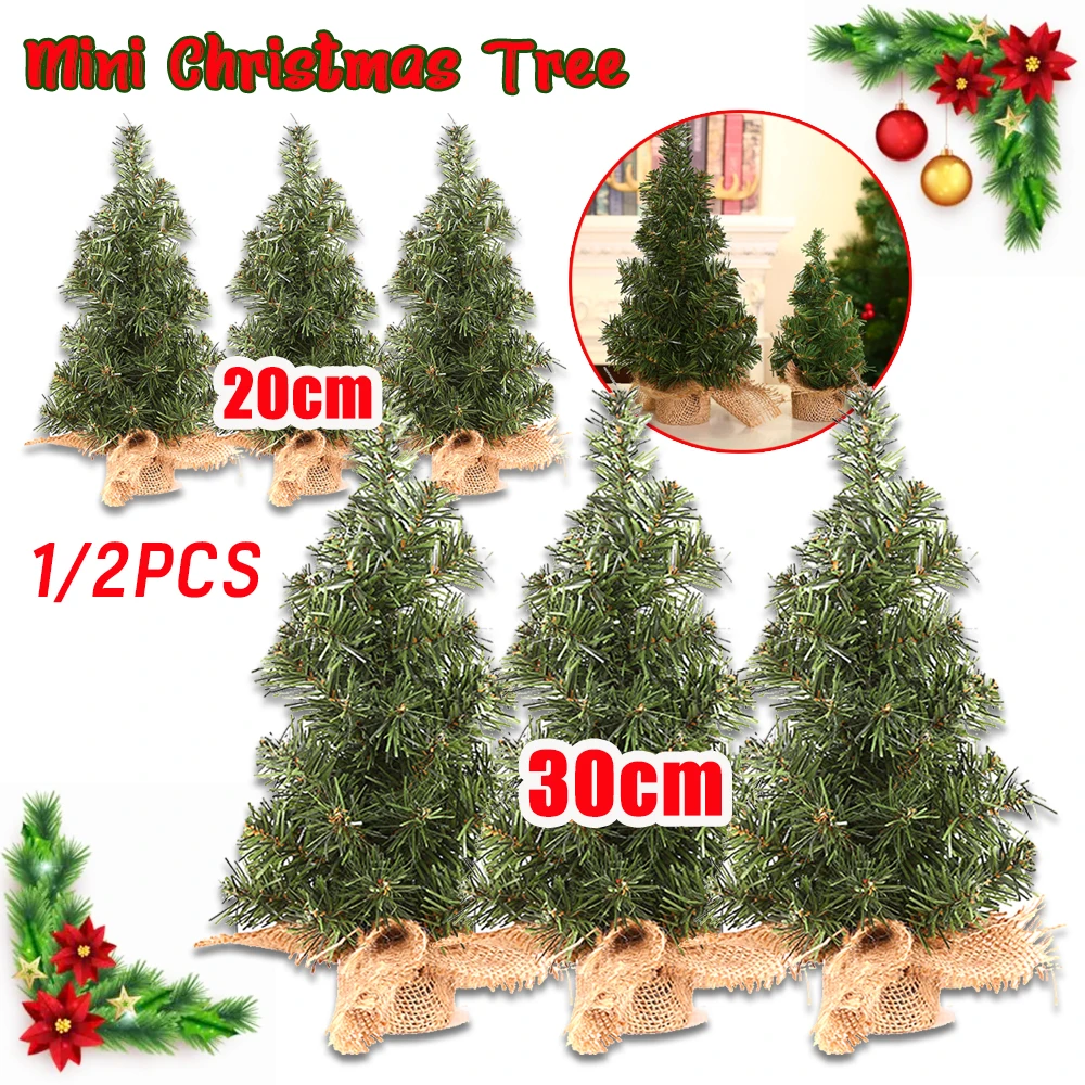 Mini-Christmas-Tree-with-Burlap-Base-Desktop-Xmas-Trees-20-30CM-Cute ...