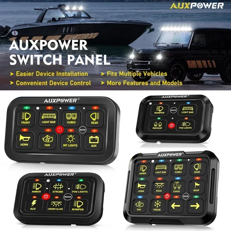 AUXPOWER RGB 4/6/8/12Gang Switch Panel Toggle/Momentary/Pulsed ...