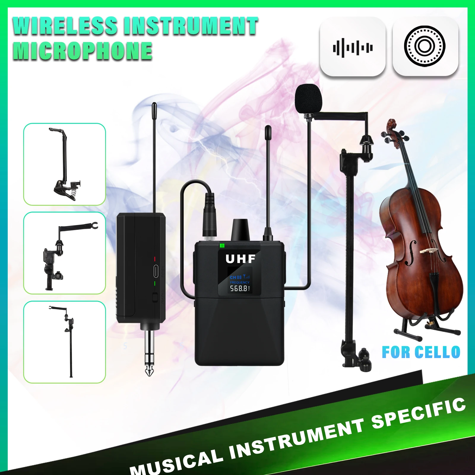 2-4G-Double-Microphone-for-Cello-Wireless-Violin-Microphone-Lapel ...