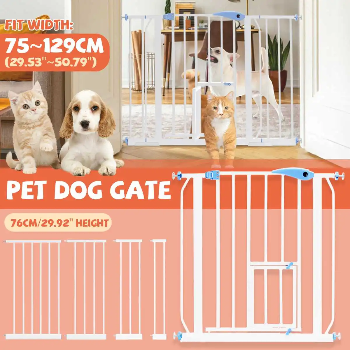 Pet Dog Cat Gate Barrier With Door Pressure Wall Mount Kit Room Divider