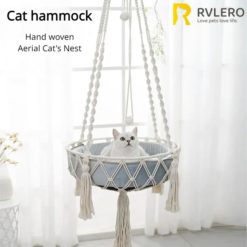 New-Pet-Hammock-Cat-Swing-Hand-Woven-Cotton-Rope-Cats-Hanging-Basket ...
