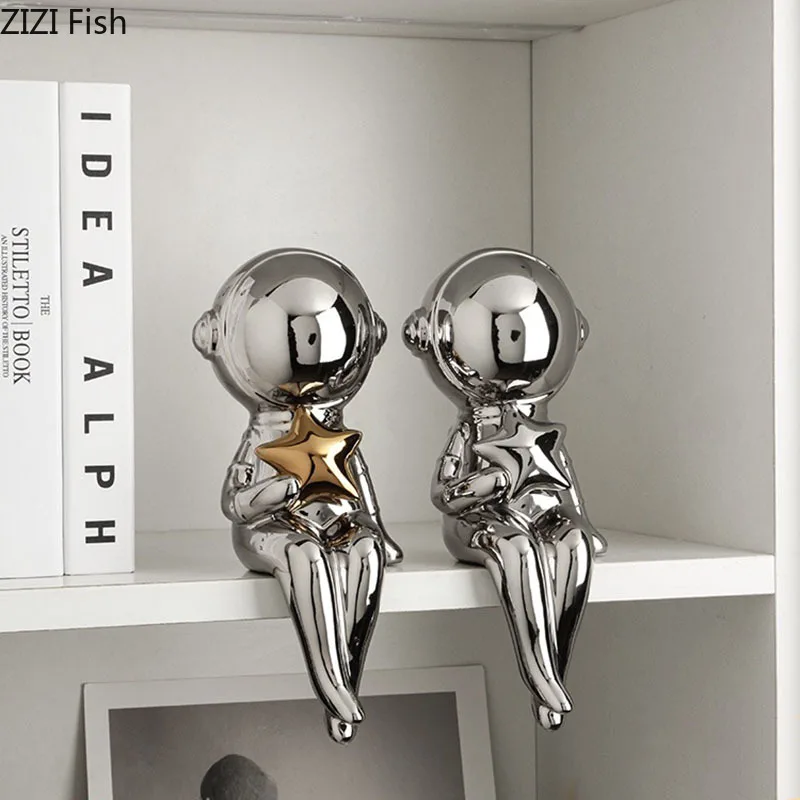 Silver-Cosmonaut-Figures-Sculpture-Ceramic-Crafts-Desk-Decoration ...