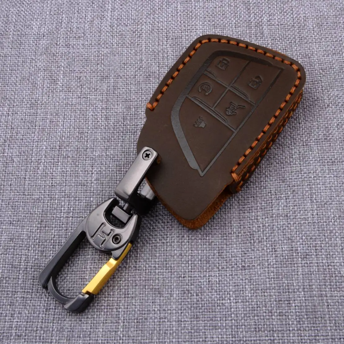 Housse de clé de voiture marron à 5 boutons, étui en cuir de vache ...