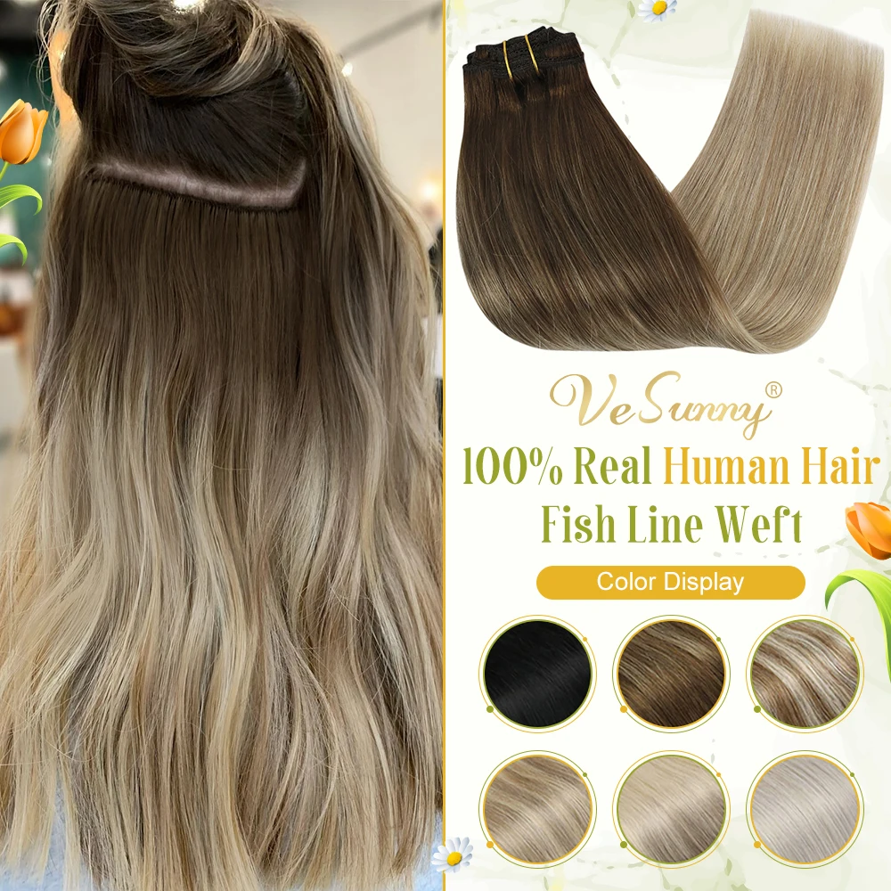 Vesunny Fish Line Hair Extension Real Human Hair One Piece Invisible ...