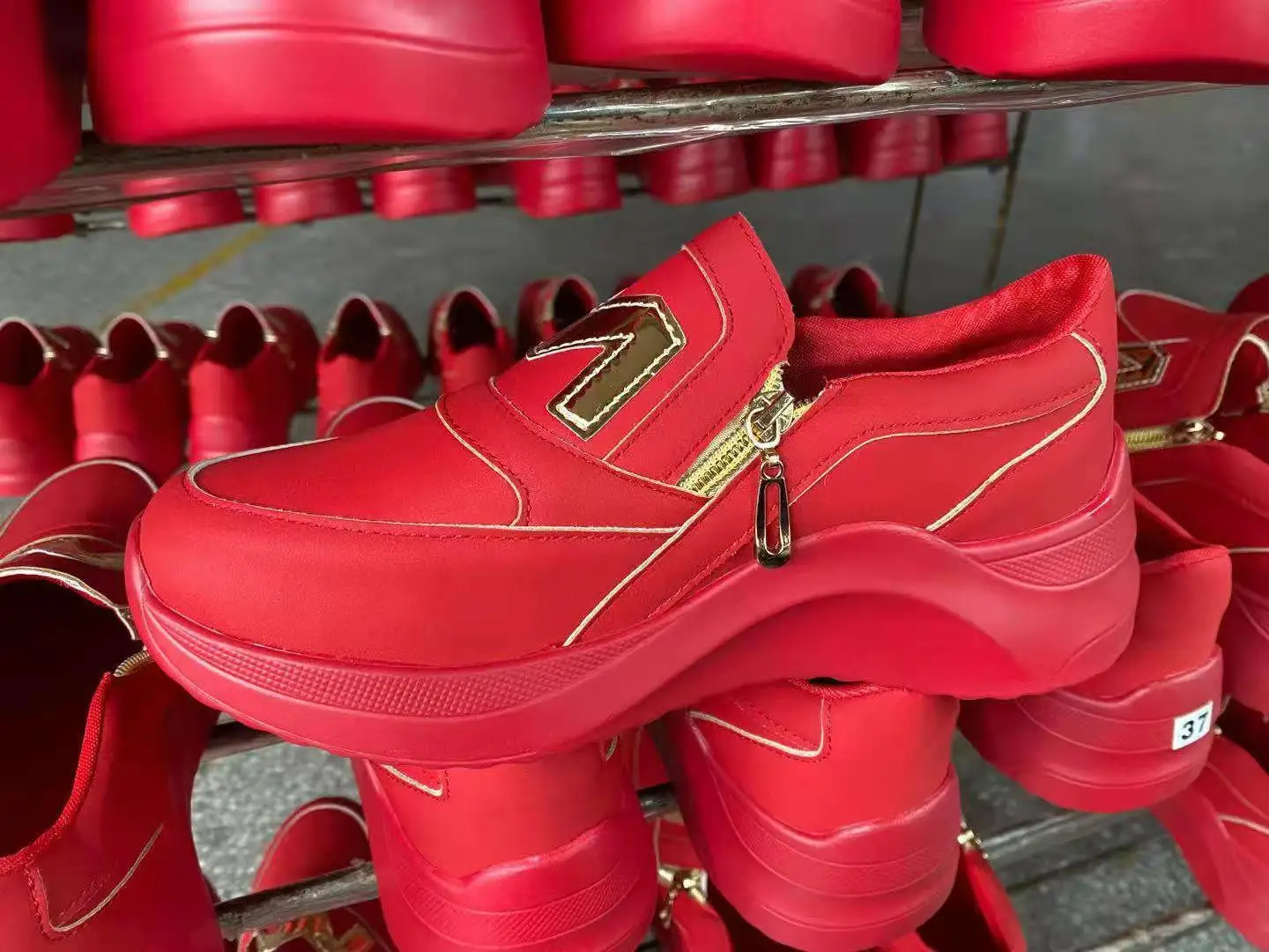 Women's Slip-On Zipper Platform Solid Wedge Casual Flats Sneakers