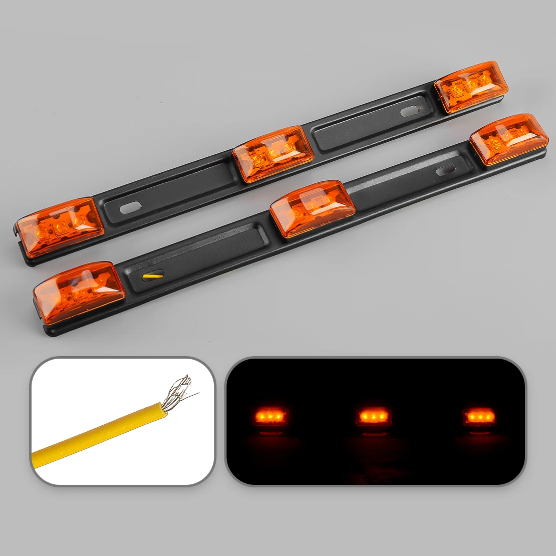 12V 3W IP67 2pcs Stainless Amber LED Rear Clearance ID Marker Light Bar ...