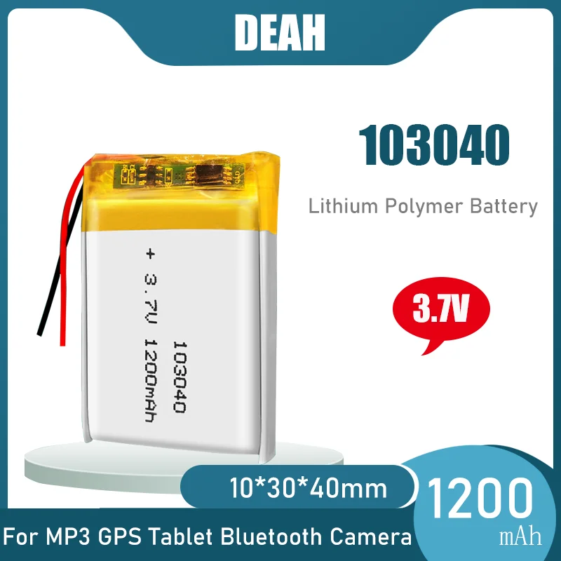 1 2PCS 103040 3.7V 1200mAh Rechargeable Lithium Polymer Battery For MP3 ...