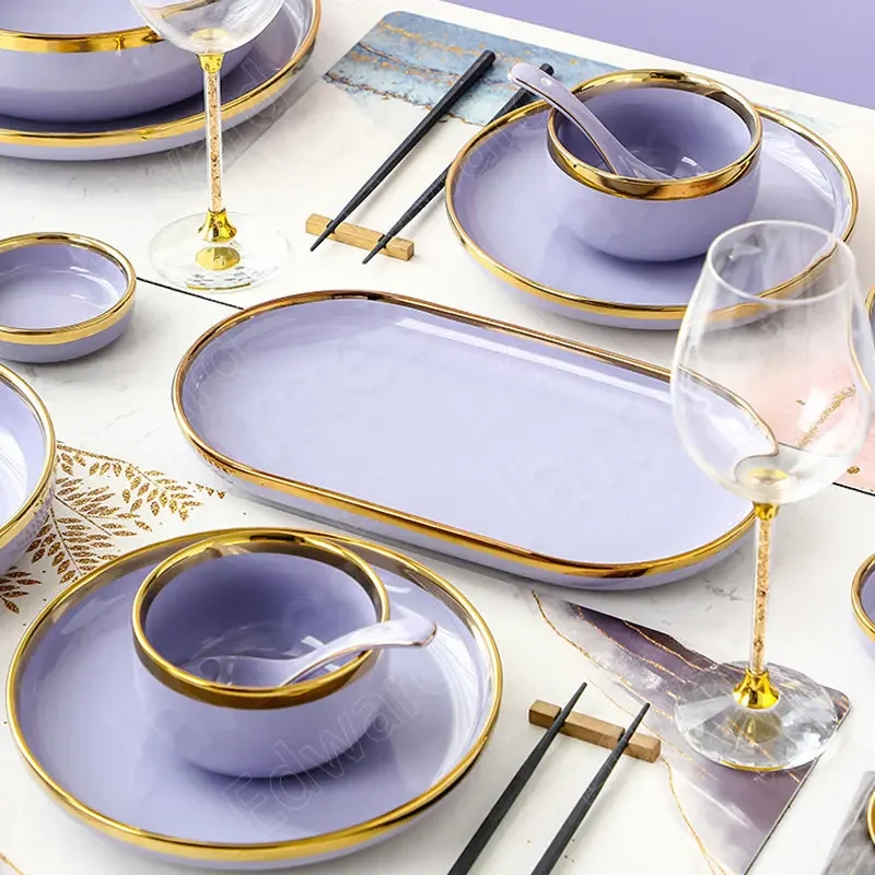 Gold-Edge-Dinner-Plate-European-Style-Plates-Set-Simple-Ceramic-Bowl ...