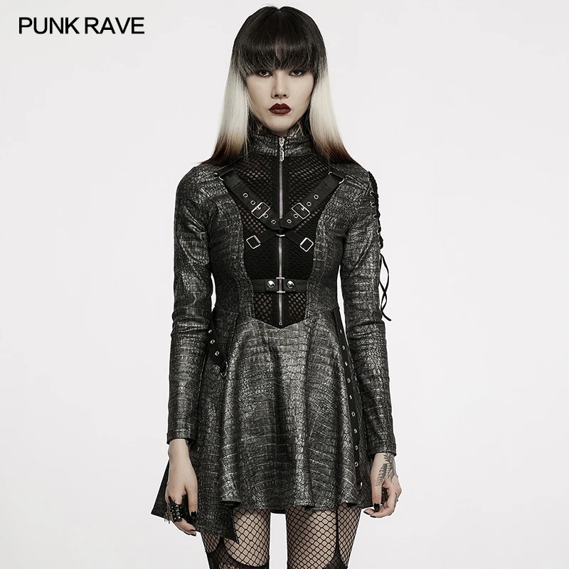 Faux Leather Splicing Dresses | Punk Rave Clothing Women | Punk Rave ...