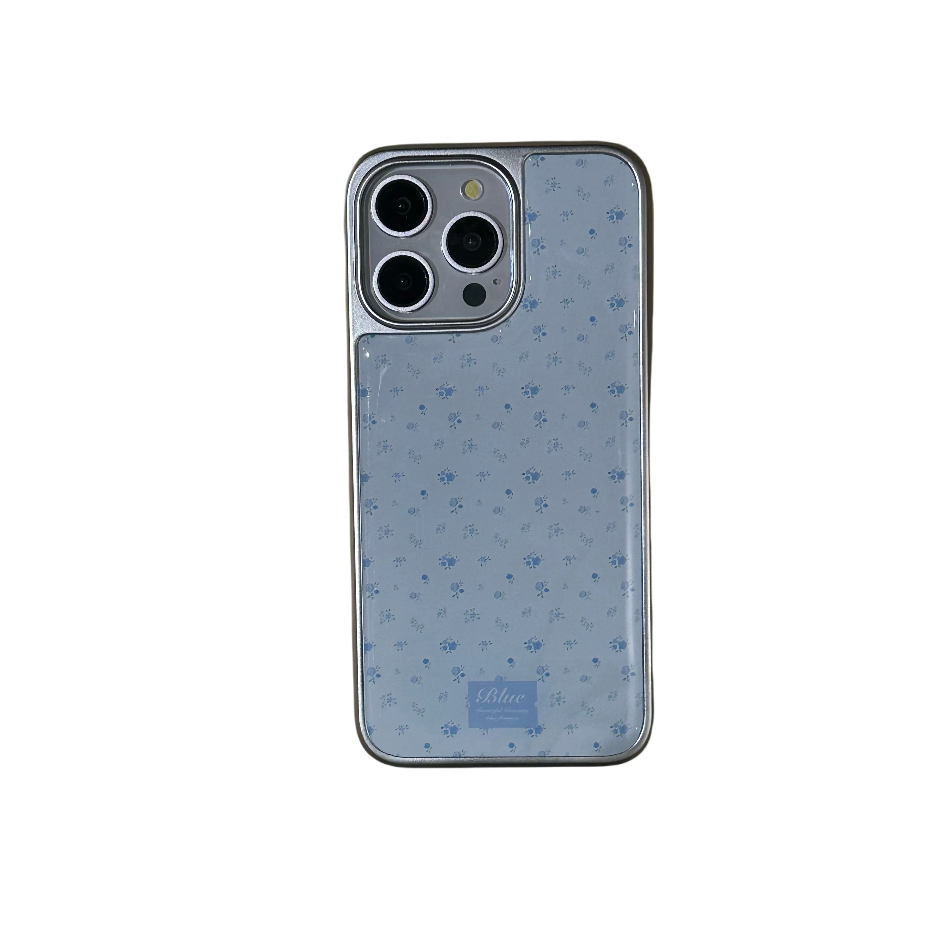 Korean INS Electroplated Frame Blue Floral Prints Phone Case for iPhone ...