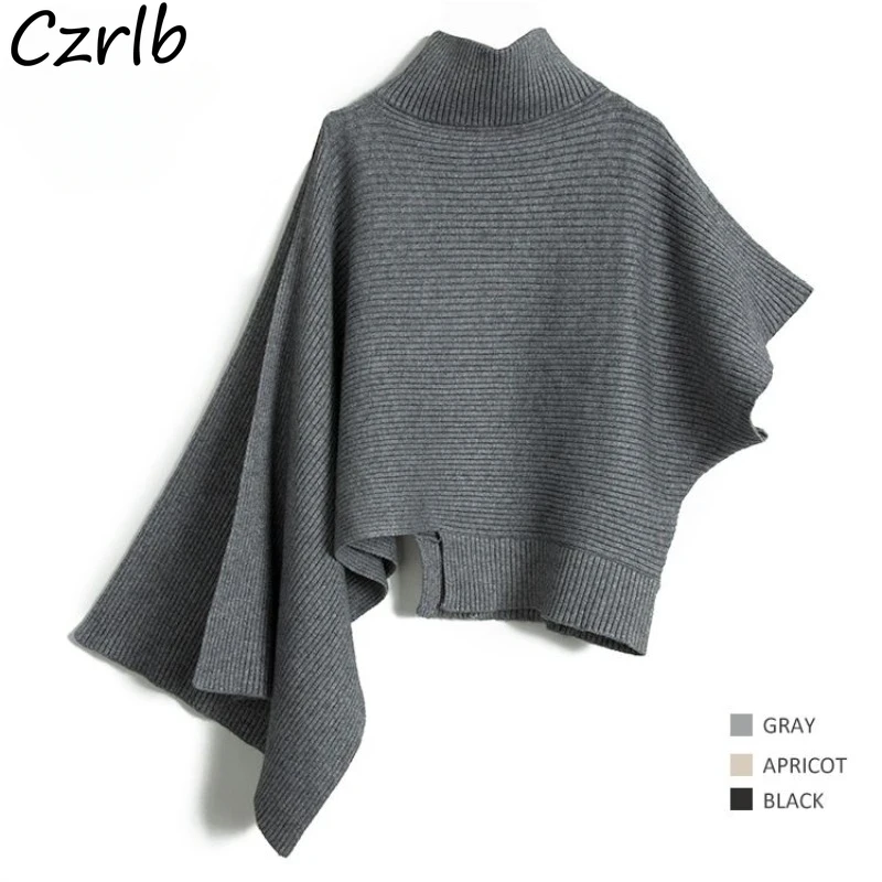 Solid Capes Women Trutleneck Spring Autumn Asymmetric Length Irregular ...