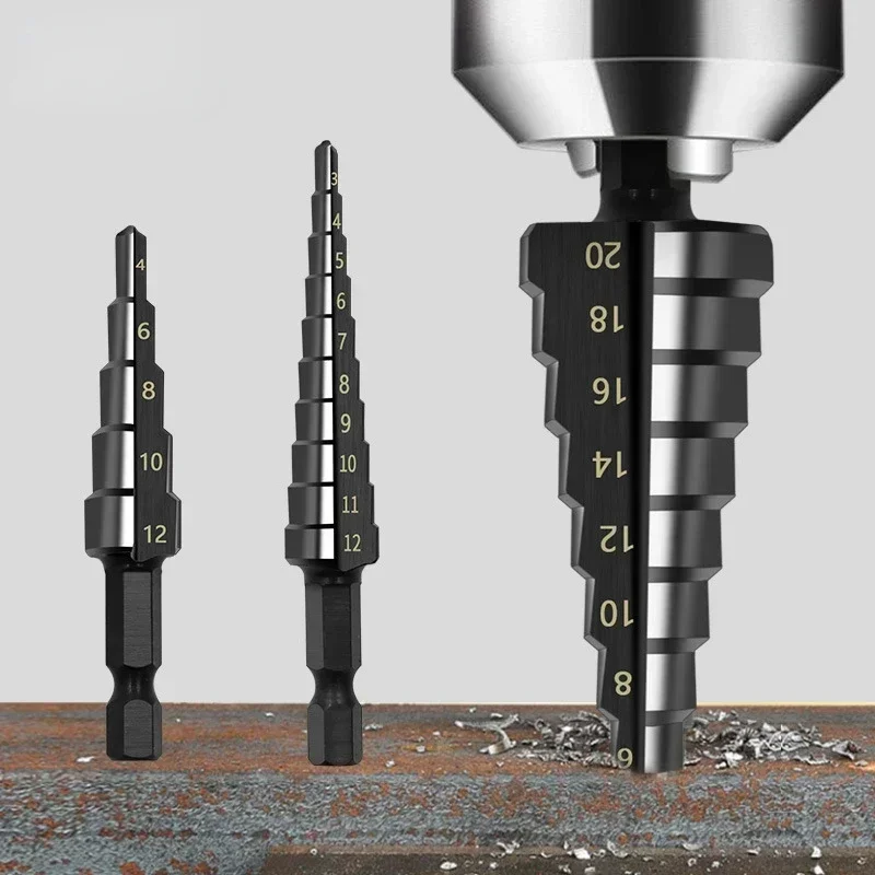 HSS-Straight-Groove-Step-Drill-Bit-Set-Titanium-Coated-Wood-Metal-Hole ...