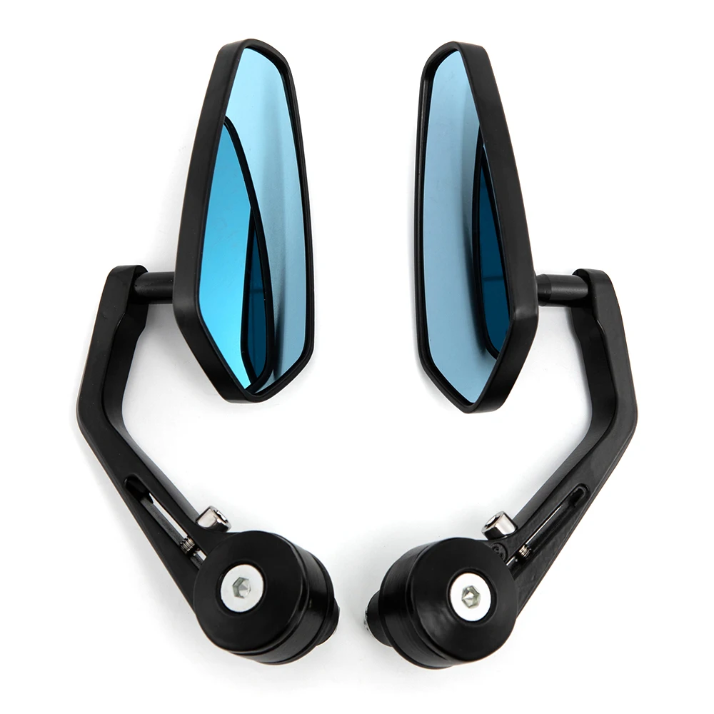 Universal-CNC-Aluminum-Motorcycle-Handlebar-Rear-View-Mirrors-Blue-Anti ...