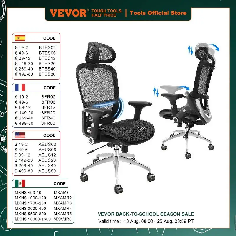 VEVOR-Ergonomic-Office-Chair-with-Mesh-Seat-Adjustable-Lumbar-Support ...