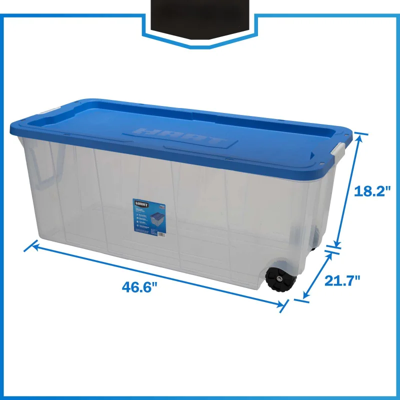 200 Quart Latching Rolling Plastic Storage Bin Container, Clear, Set of ...