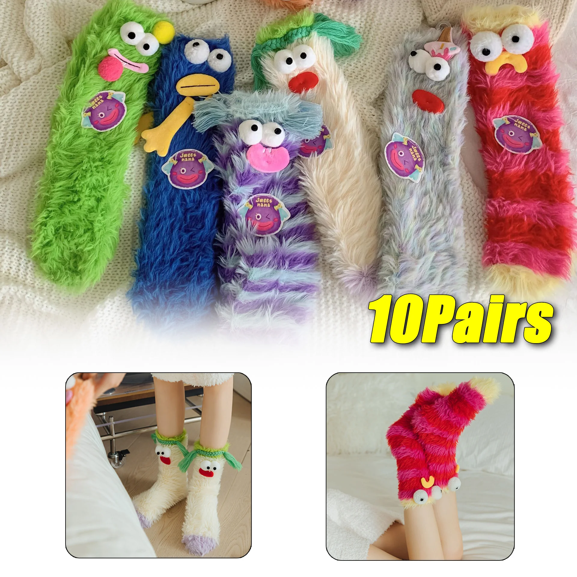 10-Pairs-Cute-Monster-Plush-Socks-Winter-Socks-Thickened-Warm-Couple ...