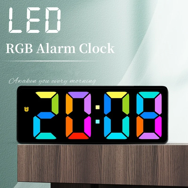 9 Colors Dynamic RBG Digital Alarm Clock Date 3 Levels Volume Snooze ...