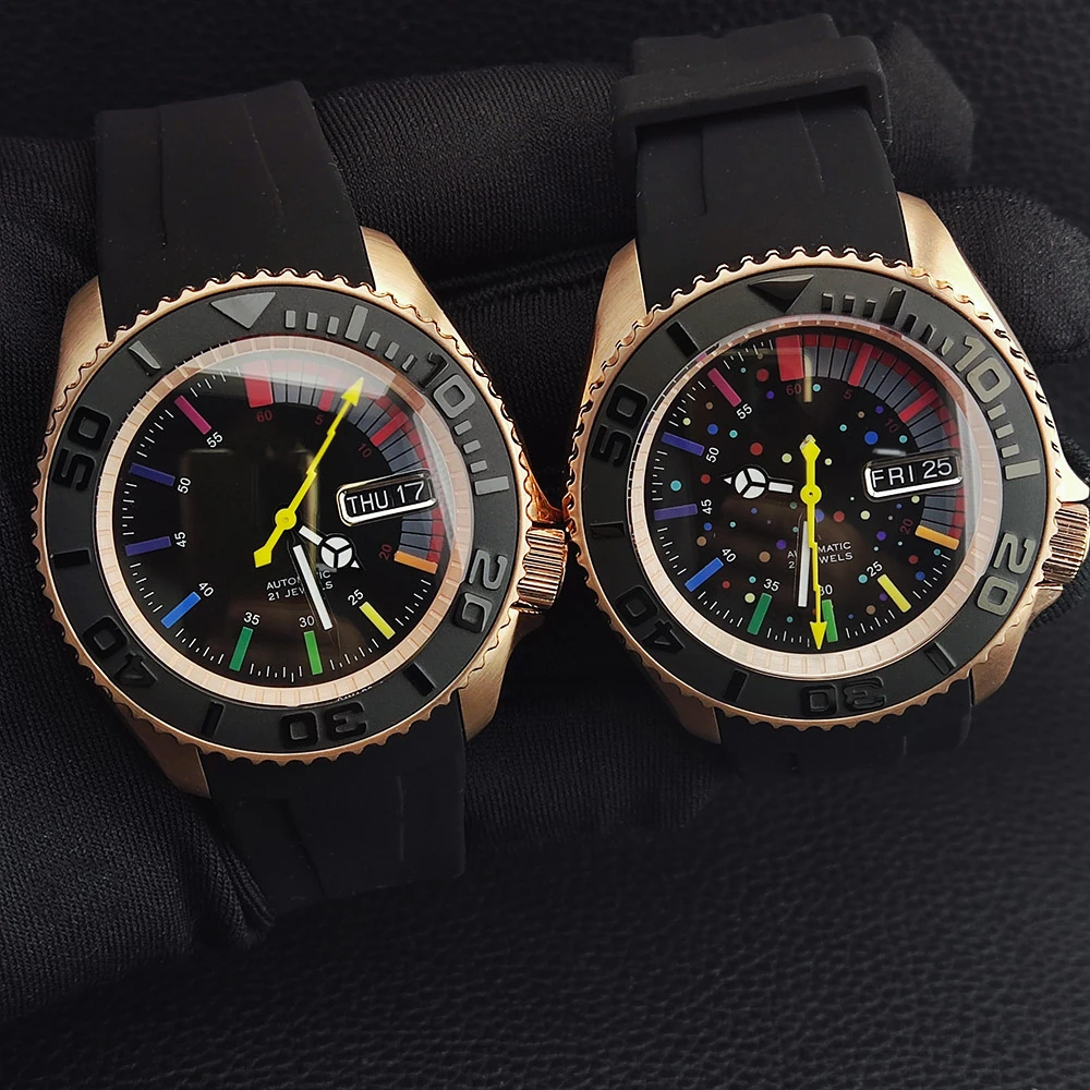 41.5mm Watch Raised Glass Rose Gold Case Rainbow Dial Rainbow Spot Dial ...