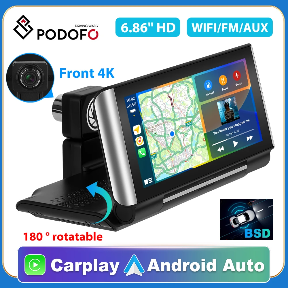 Podofo-6-86-Achteruitkijkcamera-Draadloze-Carplay-Android-Auto-4K-Video ...