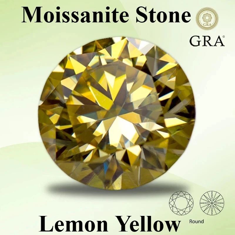Moissanite Gemstone Lemon Yellow Color Round Cut Lab Grown Diamond for ...