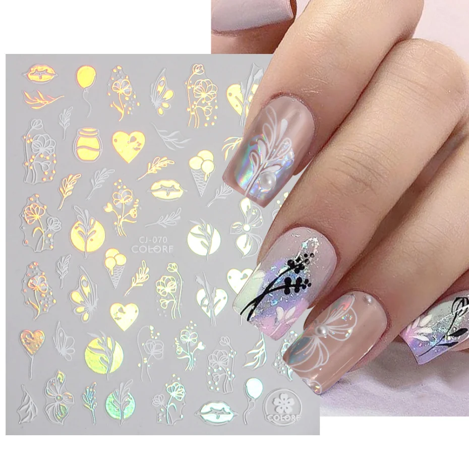 Summer-Nail-Sticker-Laser-White-Sliver-Gel-Polish-Adhesive-Slider-3D ...
