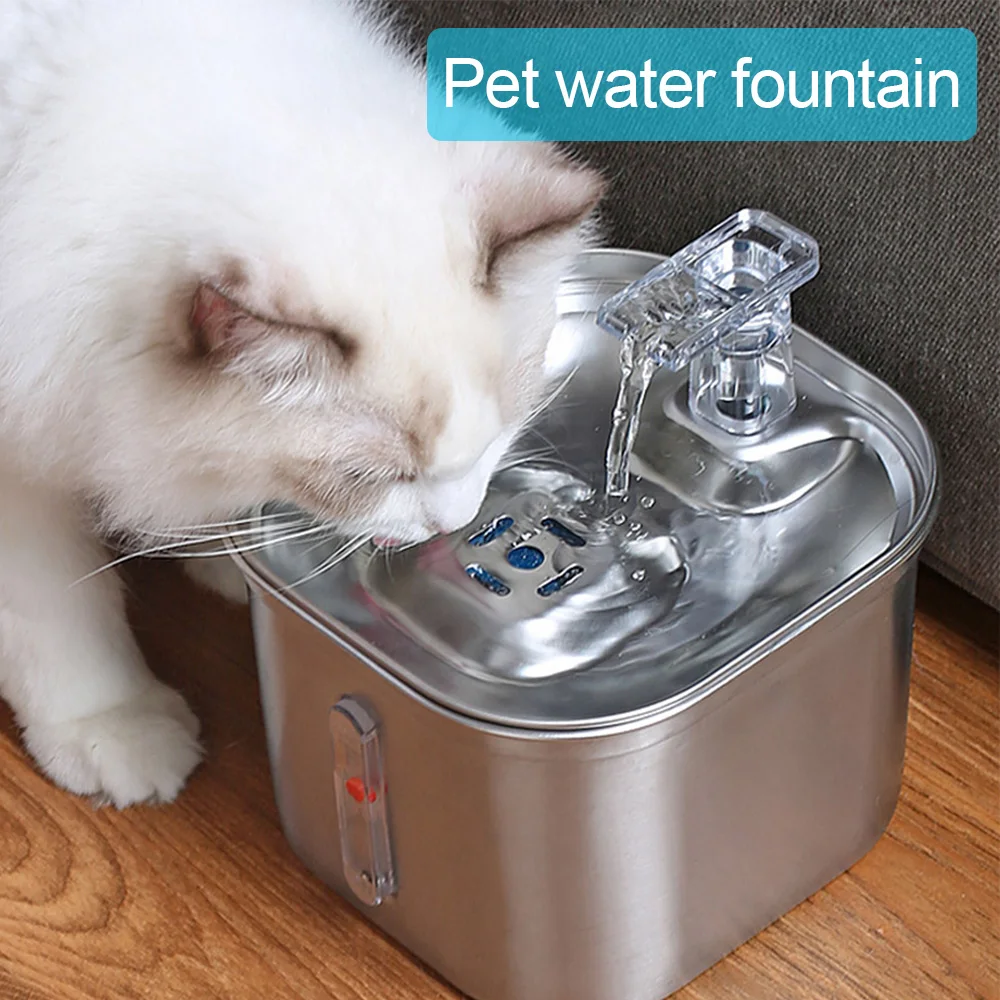 Cats-Water-Fountain-Stainless-Steel-Auto-Running-Cat-Water-Drinker-With ...