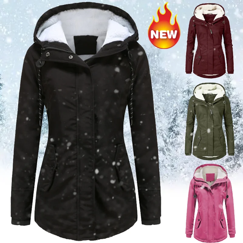 Winter warm coat Women's solid plush thickened jacket Outdoor hiking ...