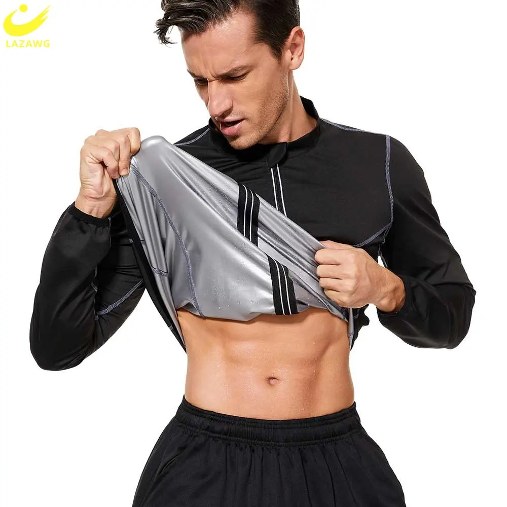 LAZAWG Men Sweat Jacket Long Sleeves Sauna Top Weight Loss Suit ...