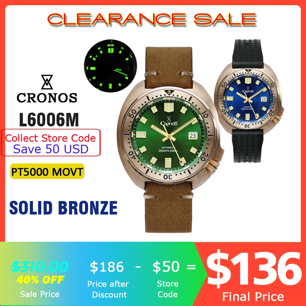 Cronos-Turtle-Bronze-Diver-Men-Watch-Automatic-PT5000-SW200-Rotating-Bezel-Sapphire-Crystal ...