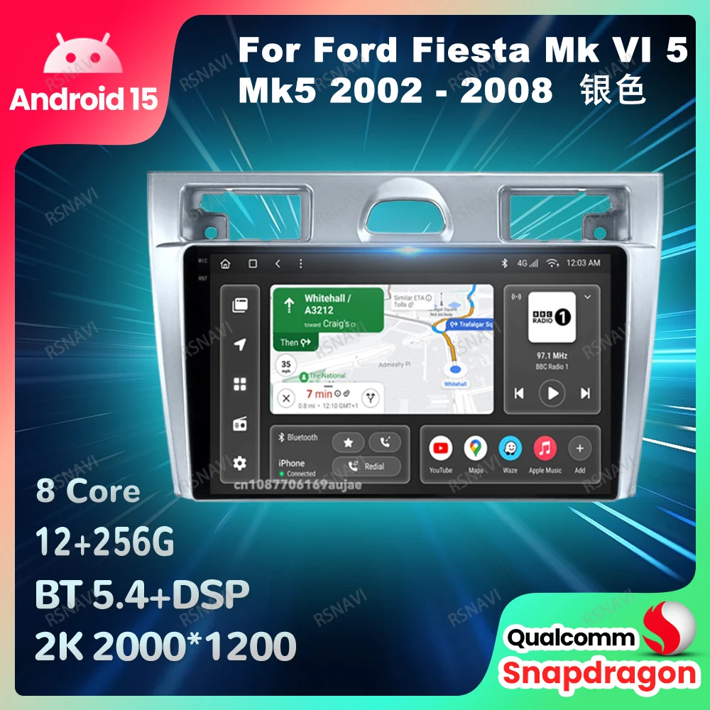 Car Radio Android 15 For Ford Fiesta Mk VI 5 Mk5 2002 - 2008 Wireless ...