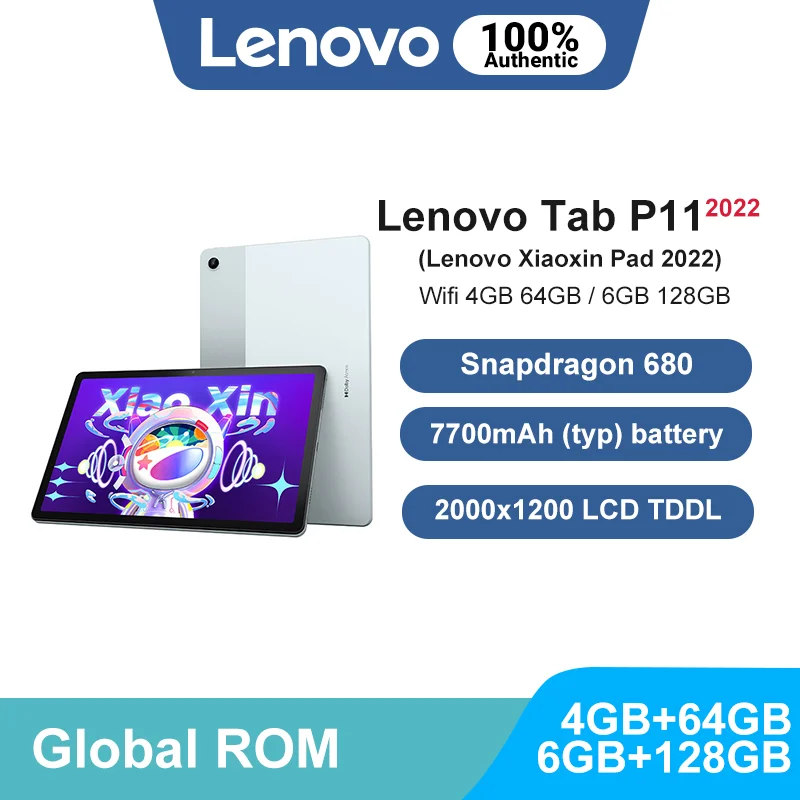 Lenovo Xiaoxin 패드 2022 글로벌 ROM, 레노버 태블릿 P11 64GB 128GB 10.6 ''스크린 스냅드래곤 680 옥타 코어 7700mAh 미니 PC ...