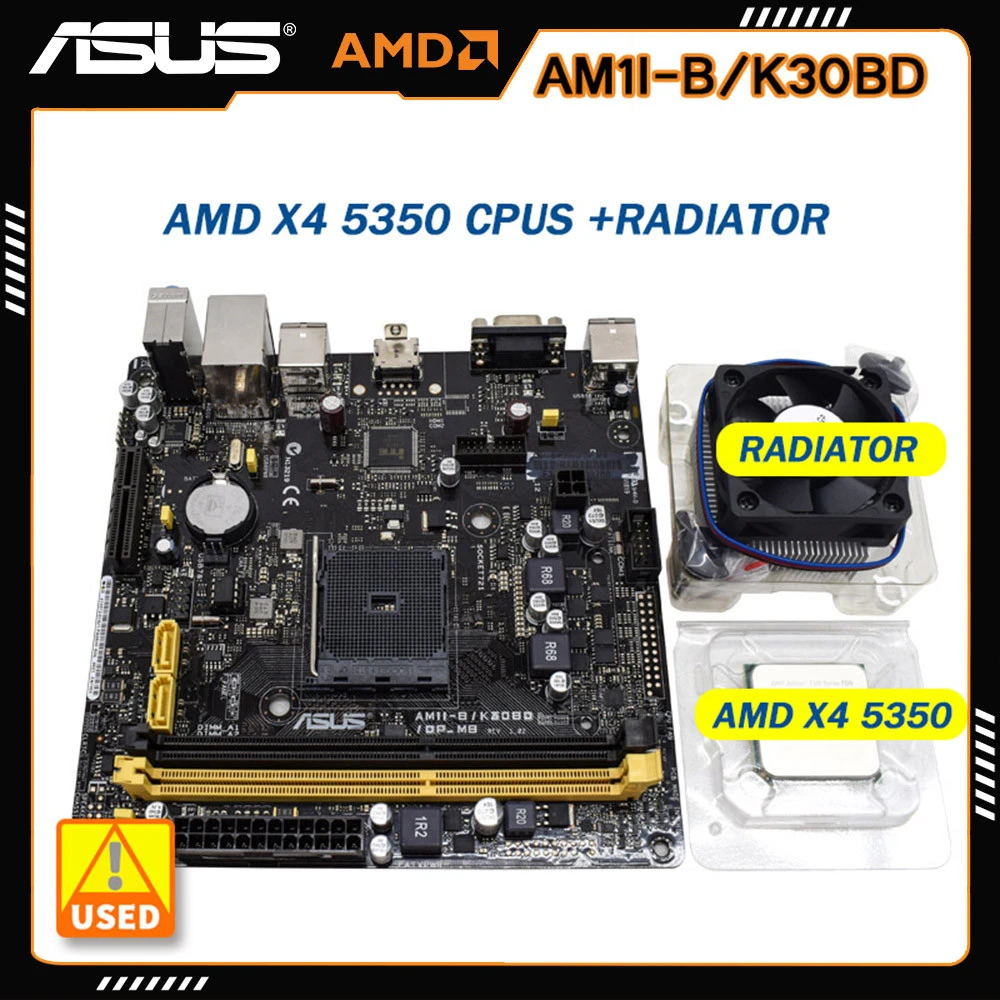 ASUS MINI ITX Motherboards Set, AM1I B, K30BD, DP_MB, Kit Motherboard com CPU AMD x4 5350 ...