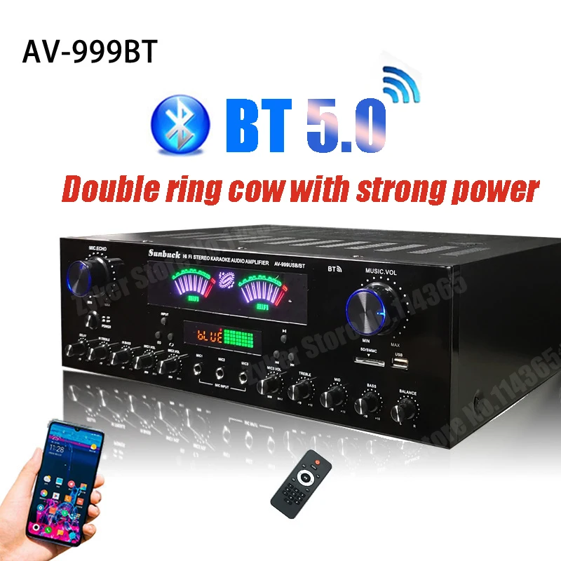 AV-555BT/999BT Bluetooth Sound Amplifiers Dual Dynamic Screen HiFi Stereo Digital Amplify For ...